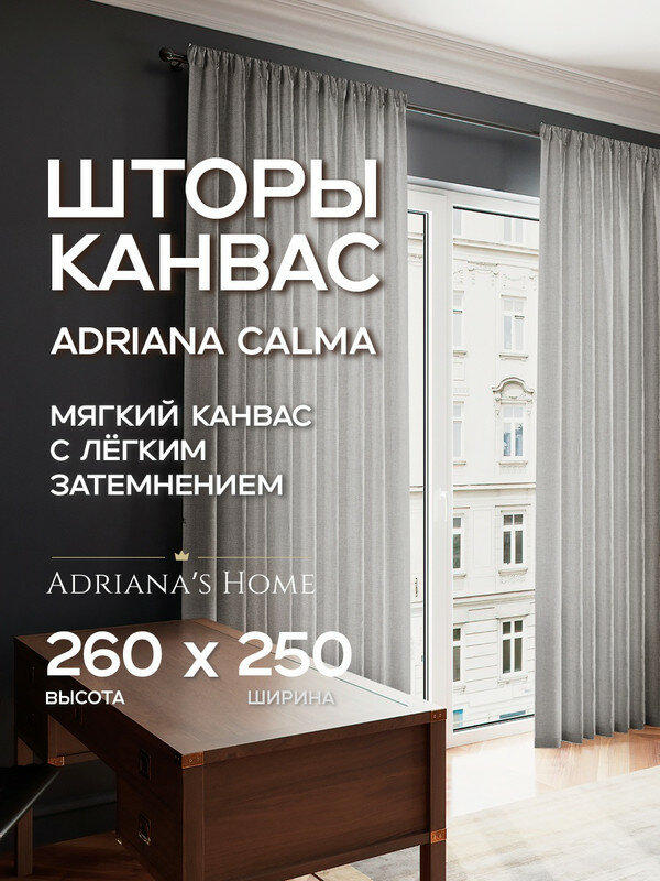 Шторы Adriana Calma, канвас, серый, комплект из 2 штор, высота 260 см, ширина 250 см, лента