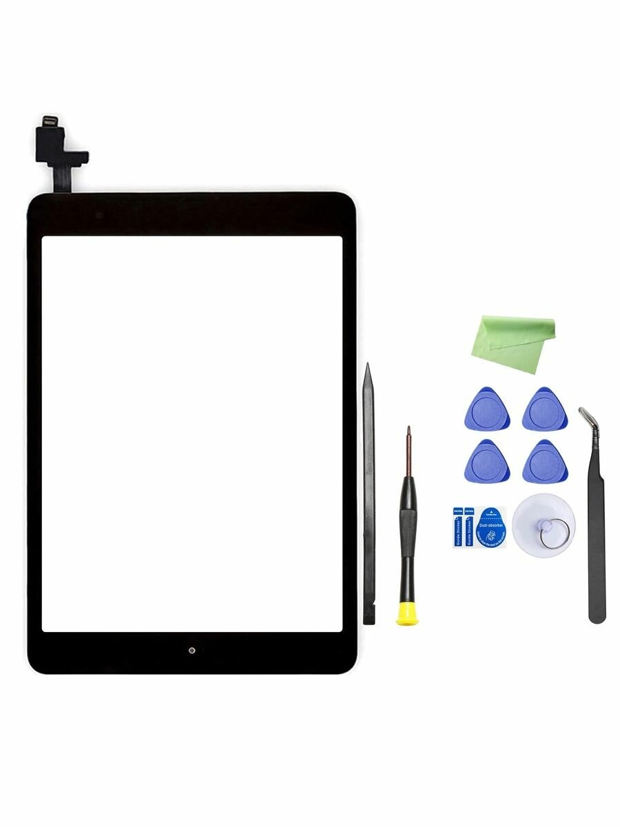 Экран для iPad mini 1 / iPad mini 2 7.9" сенсорное стекло (тачскрин) для замены, модели A1432 A1490 A1489 A1491, с комплектом для ремонта чёрный