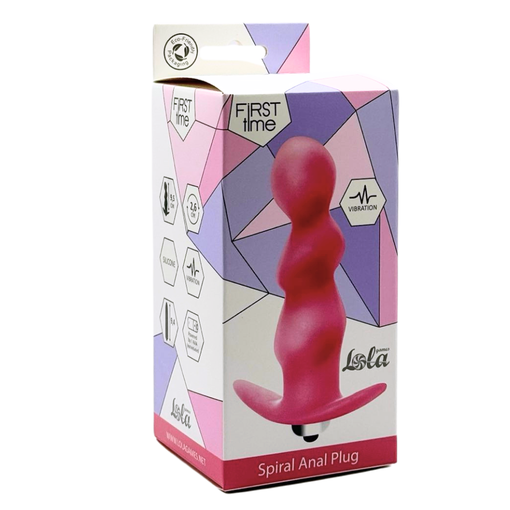 Анальная пробка с вибрацией "Spiral Anal Plug" Lola Games First Time, розовый силикон, 9.5х2.6 см, спиральный рельеф