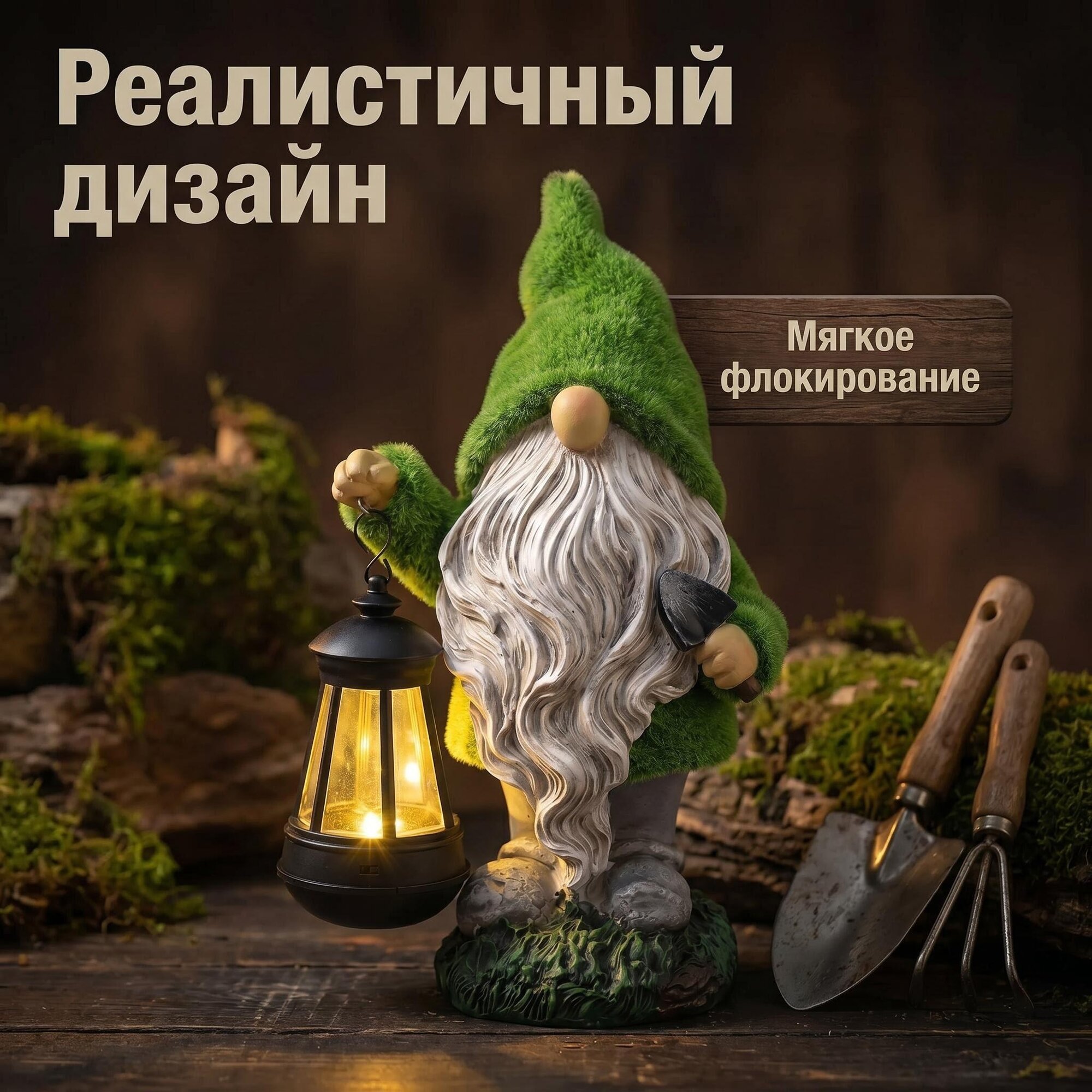 Солнечный садовый гном с фонарем, декоративная фигурка для дачи и дома, работа от солнца