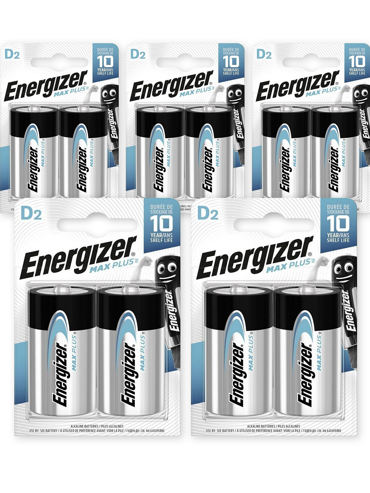 Батарейки Energizer Max Plus D / LR20 алкалиновые 5 блистеров 10 шт