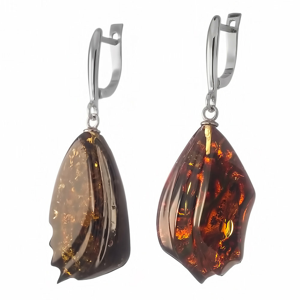 Серьги, серебро, 925 проба, янтарь