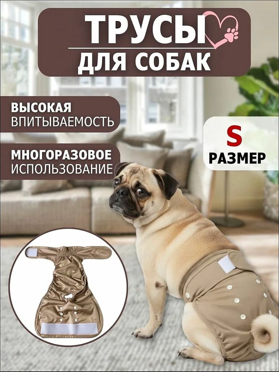 Многоразовые трусы для собак при течке, Размер S, обхват талии 25-45 см
