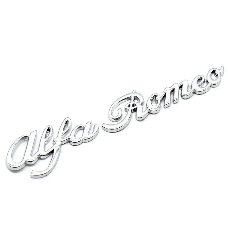 Эмблема-наклейка на багажник автомобиля Alfa Romeo, 14,7x3 см, из цинкового серебристый, Серебряный