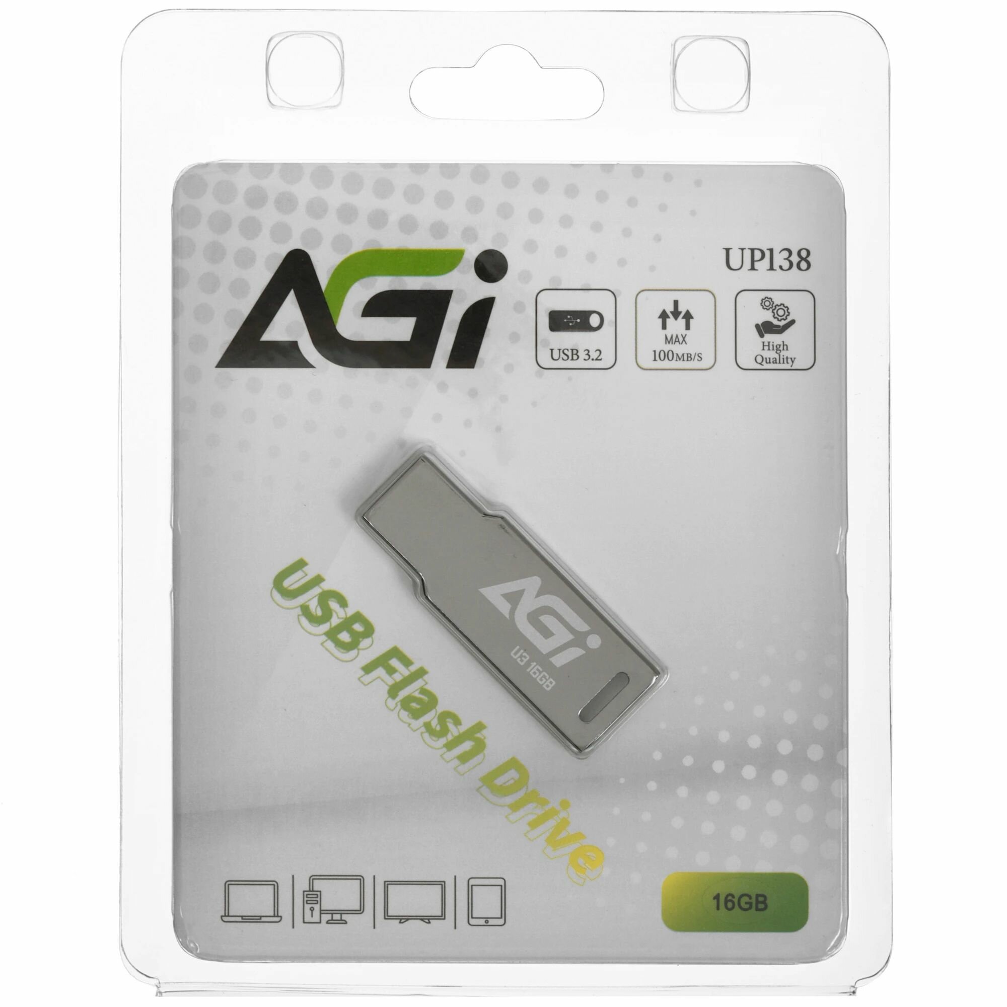 Память USB Flash 16 ГБ AGI UP138 (AGI016GBMUP138-RT) - USB3.2, USB Type-A, чтение до - 250 МБ/с