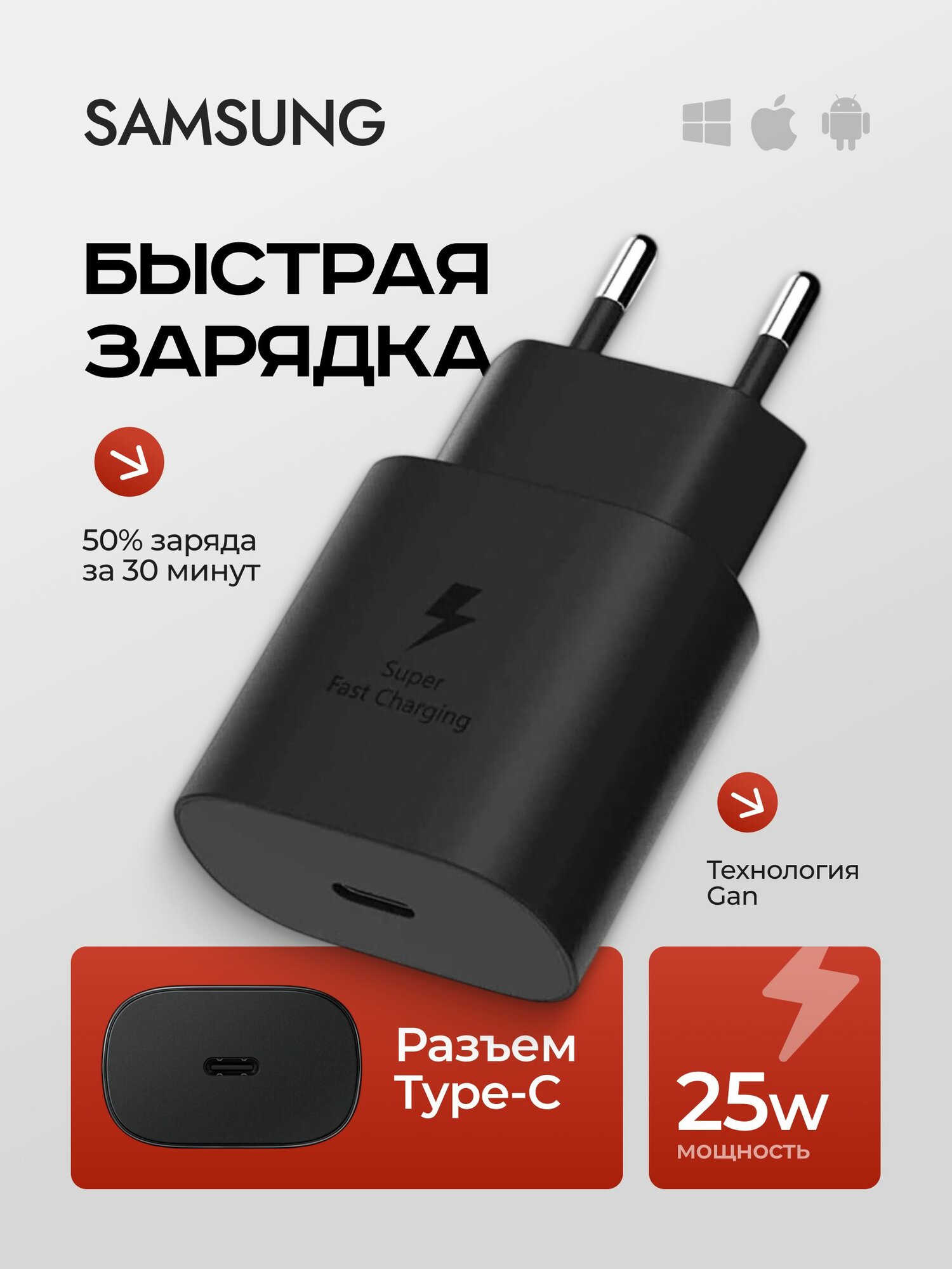 Зарядное устройство Samsung EP-T2510, Type-C
