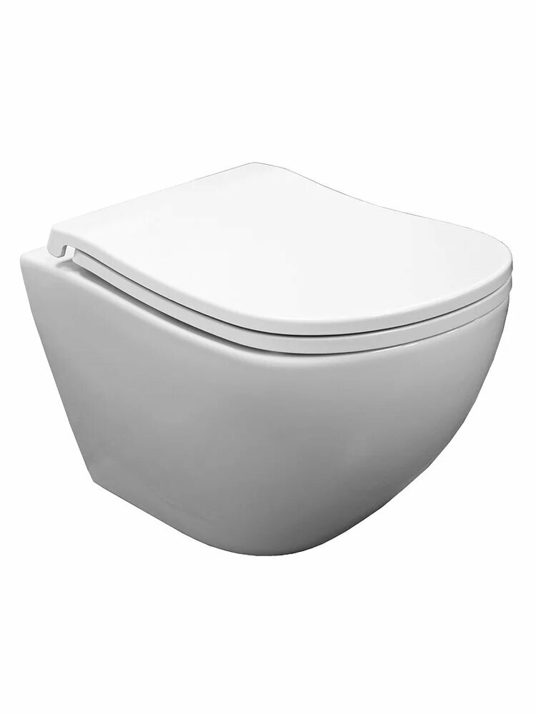 Унитаз подвесной AZARIO Etera AZ-118E-UQ3 с микролифтом, безободковый, без бачка, антивсплеск, фаянсовый, белый, глянцевый, овальный, сиденье для унитаза в комплекте
