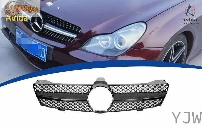 Подходит для Mercedes-Benz CLS W219 (2005-2009) Решетка радиатора в стиле AMG черная Замена штатной решетки-YJW