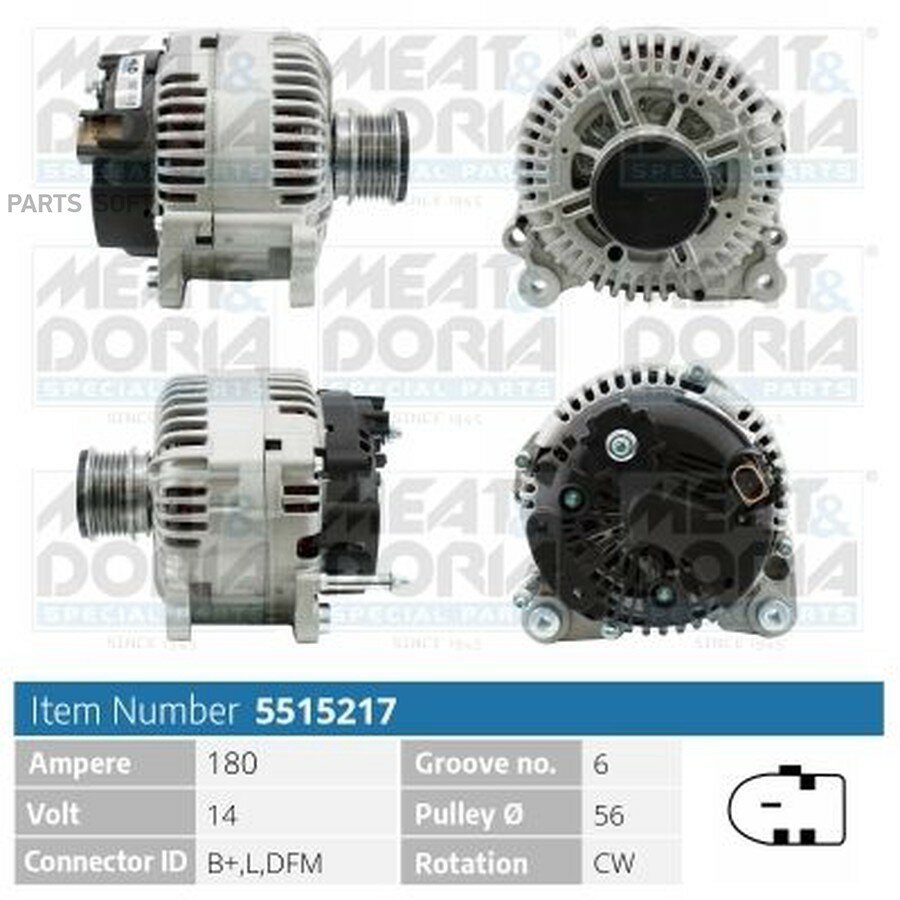 MEATDORIA 5515217 Генератор 14V 180A Audi A3 (8P7) VW Passat (3C2) ()