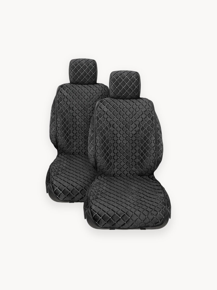 Накидки чехлы на сиденья автомобиля из велюра 2 шт. Модель ISTANBUL+ чехлы в машину с боками. Чёрный /белая строчка