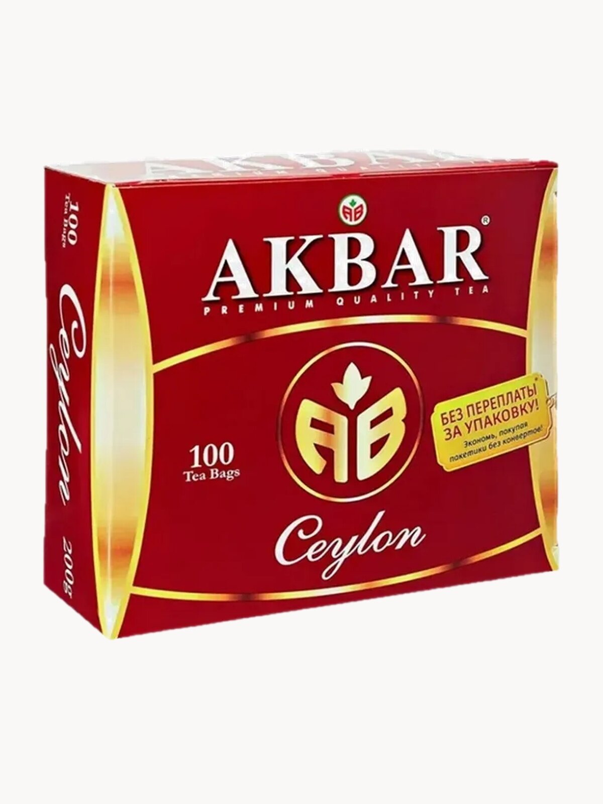 Чай черный байховый в пакетиках акбар CEYLON 100 штук с ярлычком