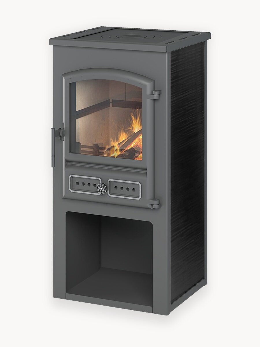 Печь-камин дровяная для дома этна (БКД) с плитой Антрацит высокая 115 мм дровяная для дома