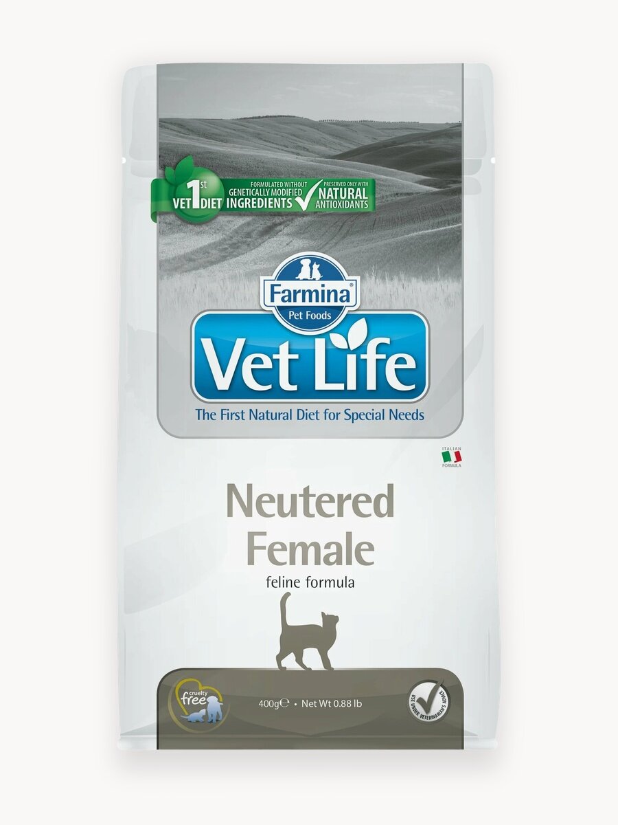 Cухой корм для кошек Farmina Vet Life Neutered Female для стерилизованных, Фармина Вет Лайф рацион со вкусом курицы, 400 гр
