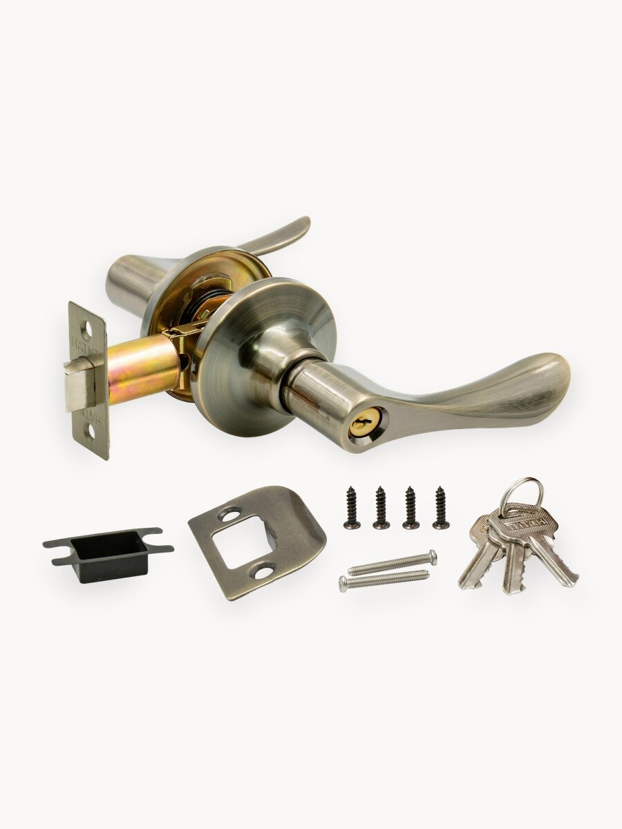 Ручка дверная межкомнатная с защелкой, фиксатором, с ключами, Титан 891-00 AB античная бронза