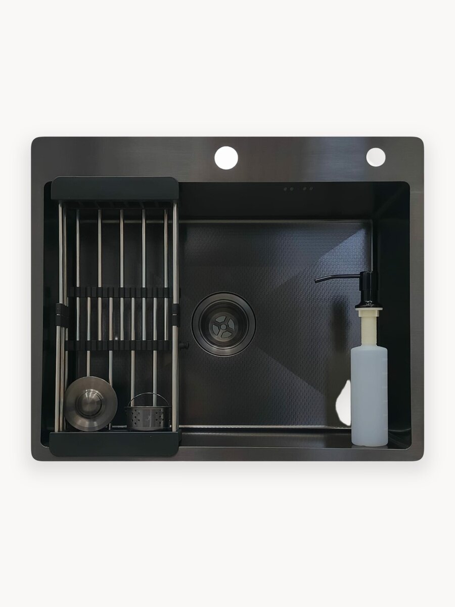 Мойка из нержавеющей стали VЕRMON 55 х 50, графит, декор соты, в подарок дозатор и каландр, гофра