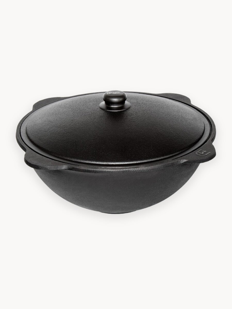 Казан чугунный узбекский DavrMetall 8 л (плоское дно) с алюминиевой крышкой