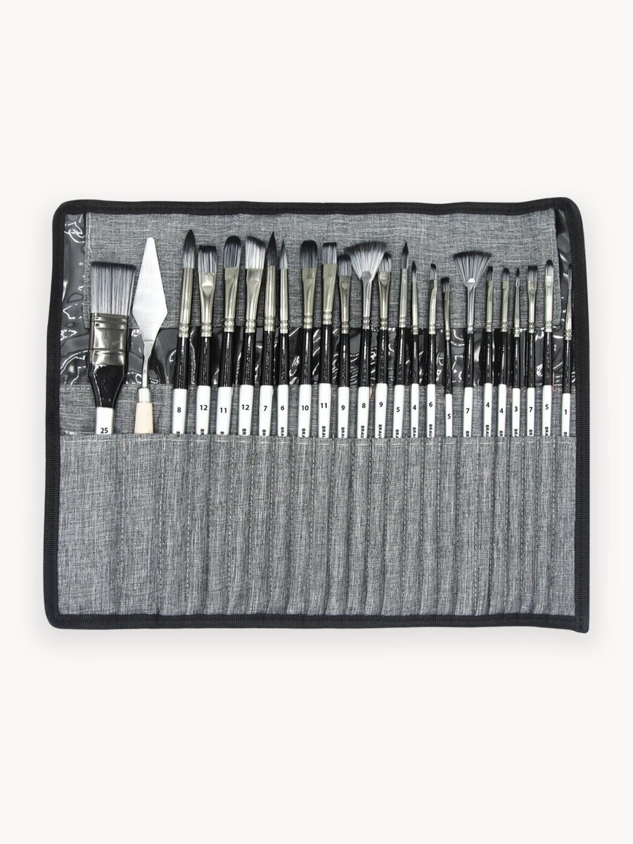 Кисти для рисования художественные набор 23 штуки синтетика с мастихином в пенале, BRAUBERG ART DEBUT, 201048