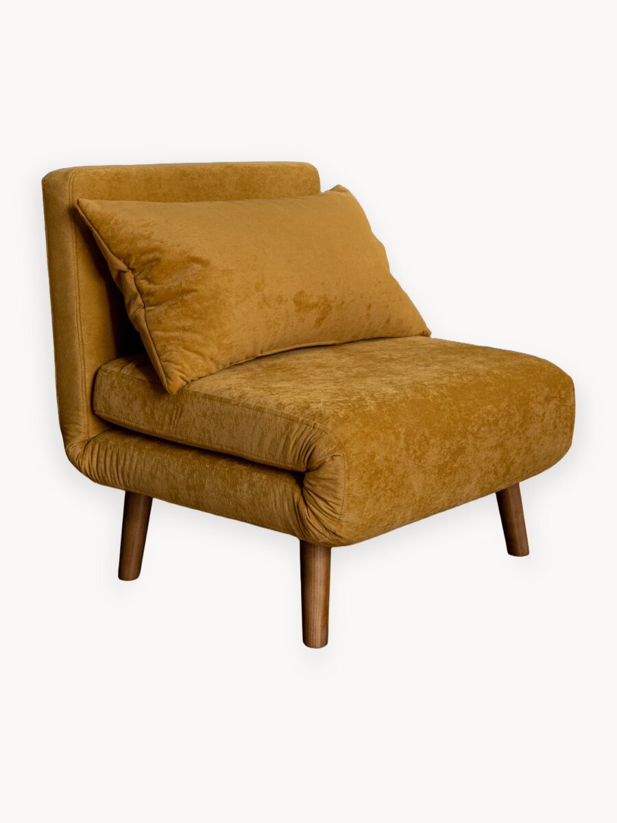 Кресло-кровать ARCA Палермо, горчичное, микровелюр, деревянные ножки, 80x83 см