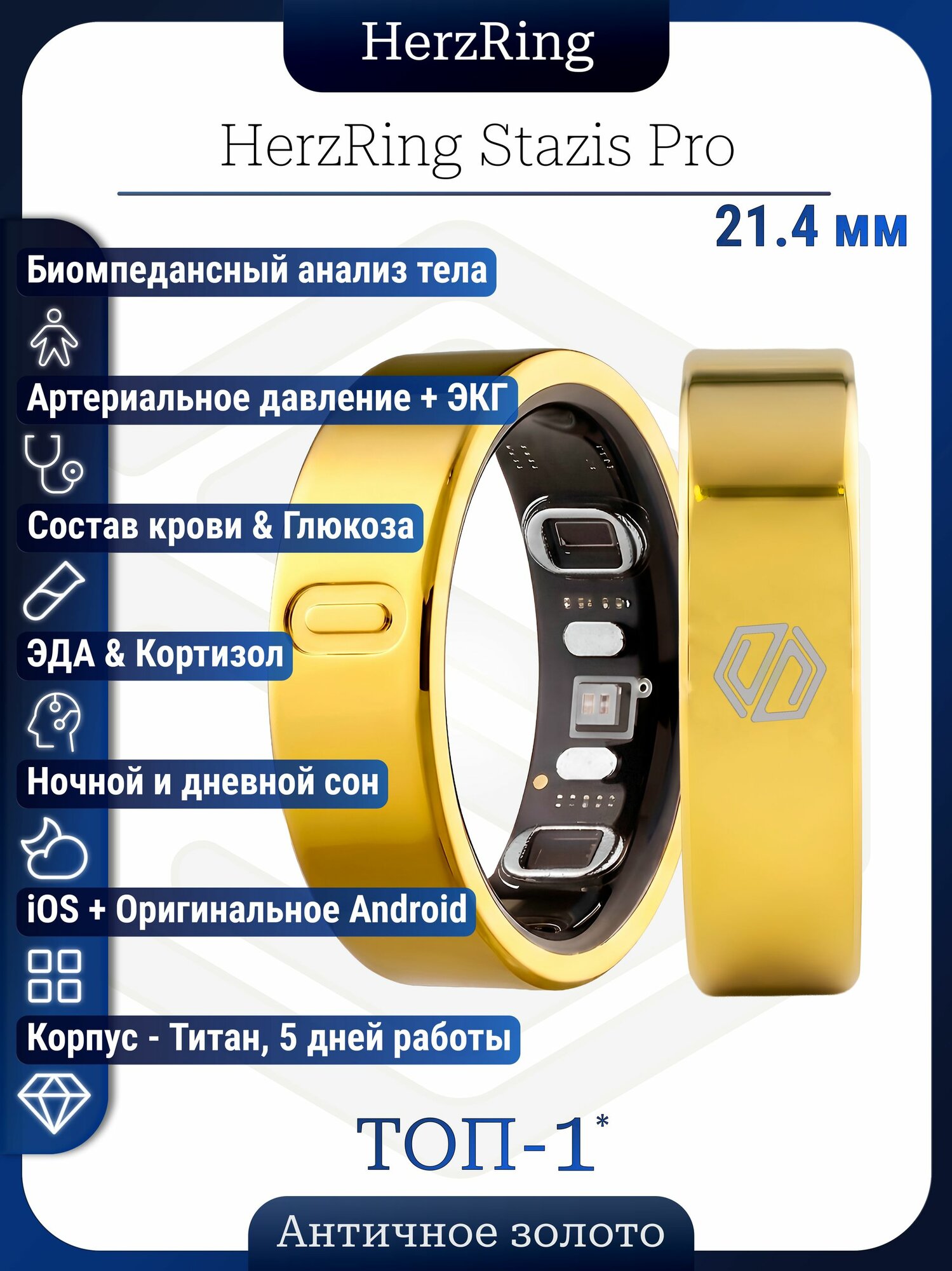 Умное кольцо с анализом Тела, Крови, ЭКГ Stazis Pro №12