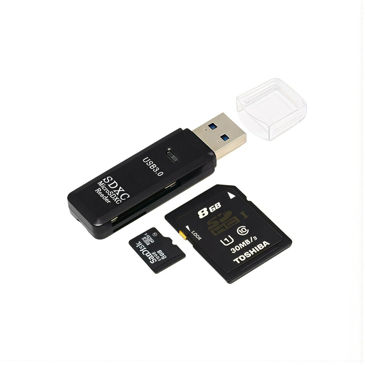 Портативный компактный кардридер USB 2.0 для карт SDXC MicroSD совместим с камерами дронами видеорегистраторами системами наблюдения, Черный USB3.0 [для карт TF+SD двойной слот]