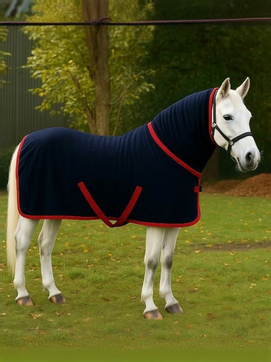 Флисовая попона HorsePlanet, 125 размер, темно-синяя/красная