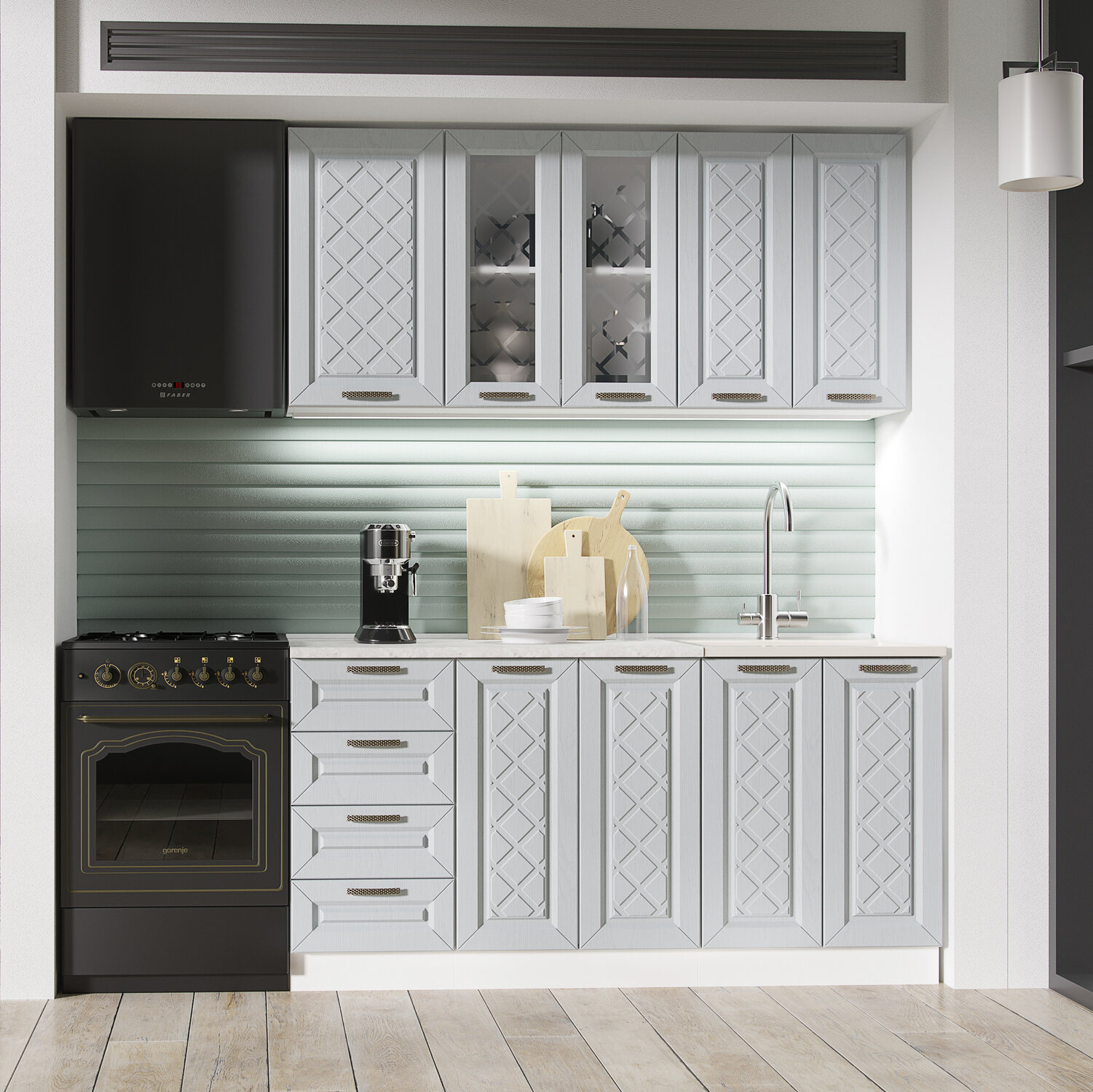 Кухонный гарнитур, кухня, готовый комплект Агава 1,6 м Антрацит со столешницей под врезную мойку