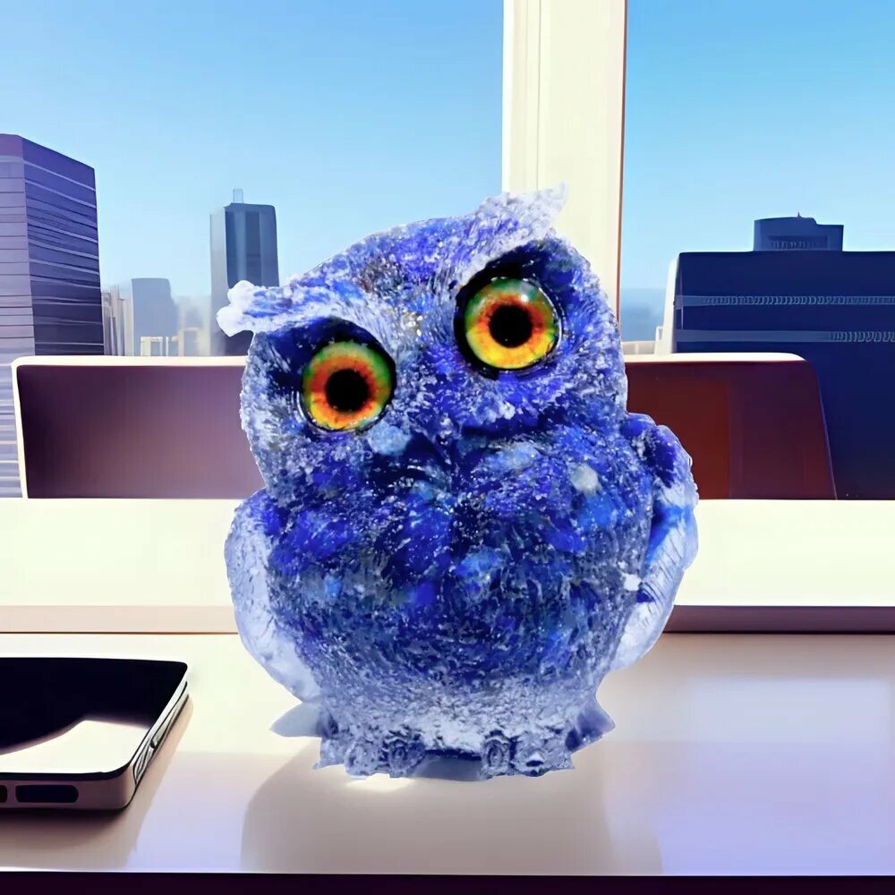 Натуральный кристалл, бисер, капли клея, фигурка совы, настольная композиция, украшение для дома