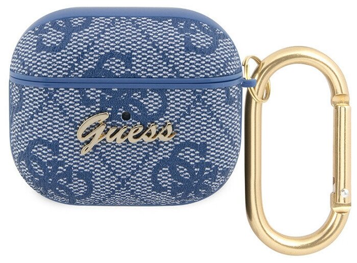 Guess для Airpods 3 чехол PU leather 4G with metal logo and carabin Blue