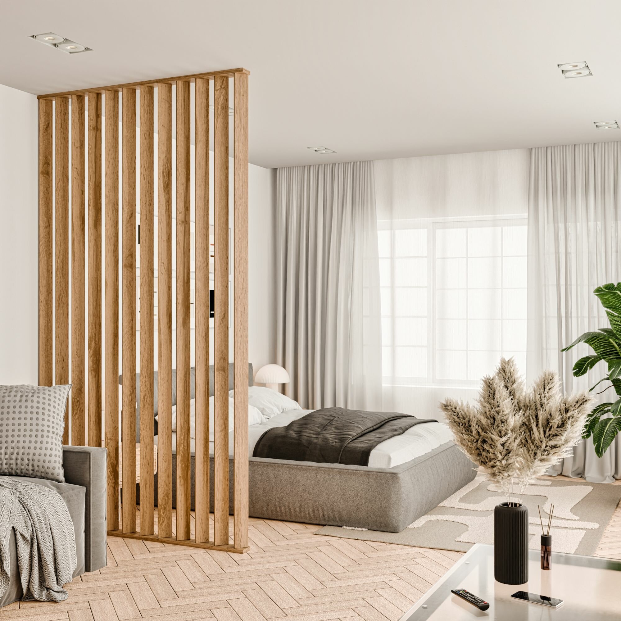 Перегородка для зонирования под 45 градусов шириной 1482 мм, дуб вотан, 22х80 мм