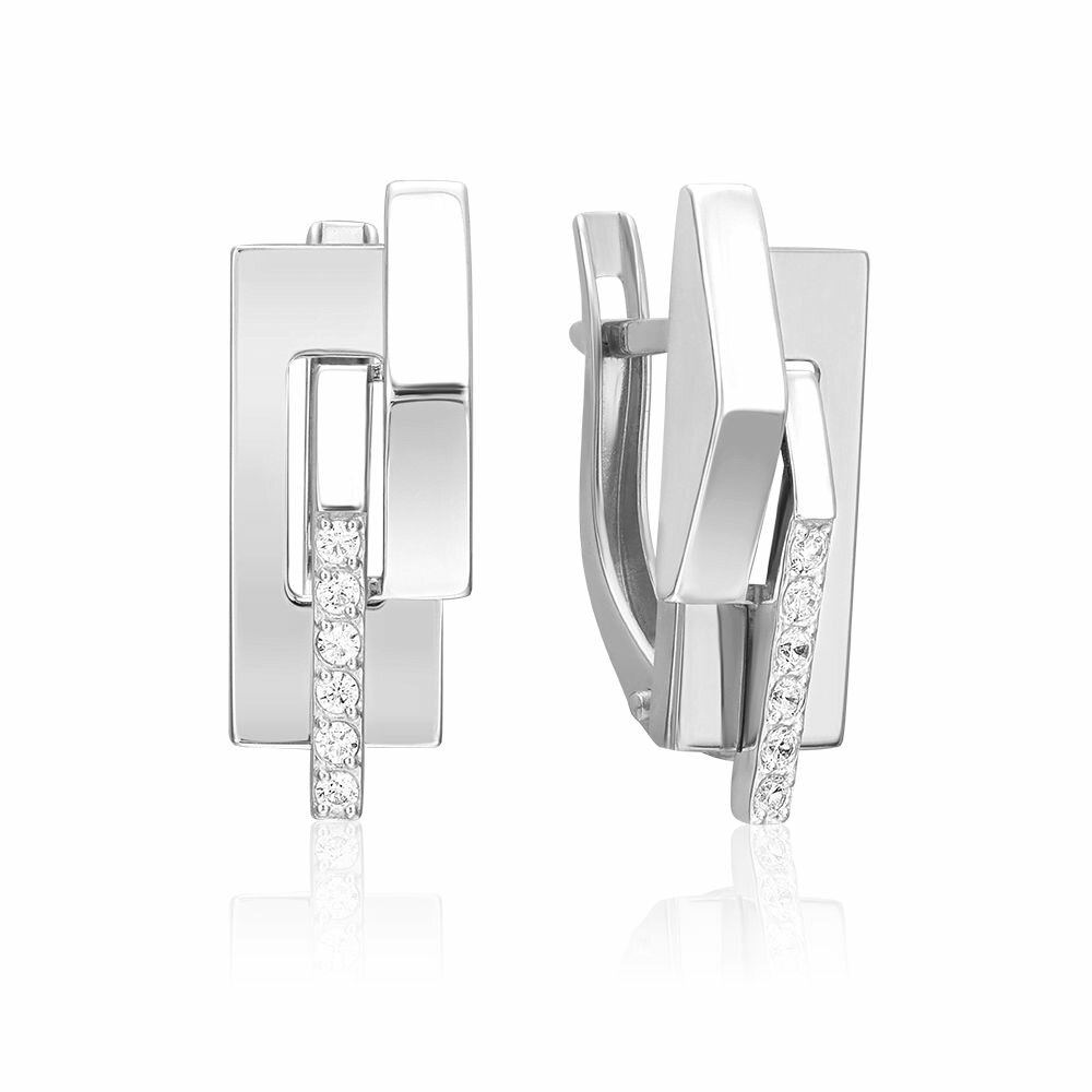 Серьги, белое золото, 585 проба, родирование, фианит