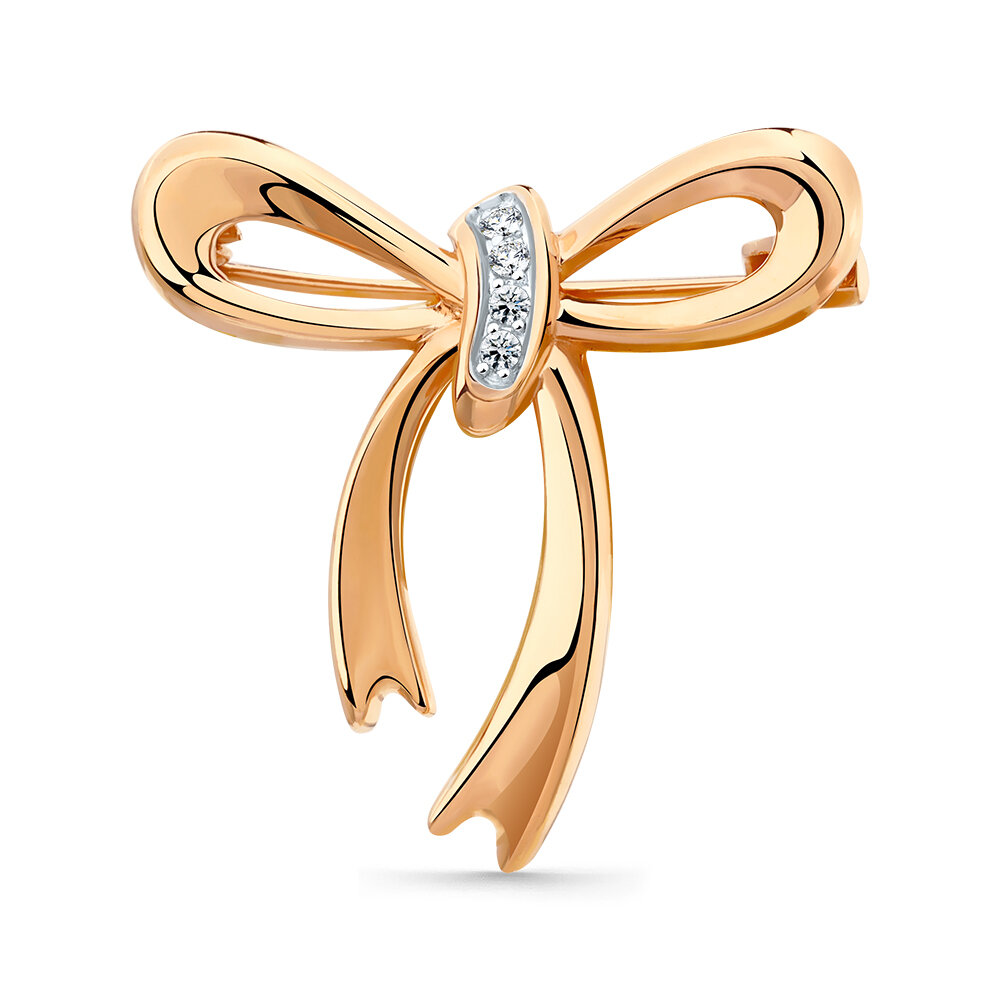 Брошь, золото, 585 проба, фианит