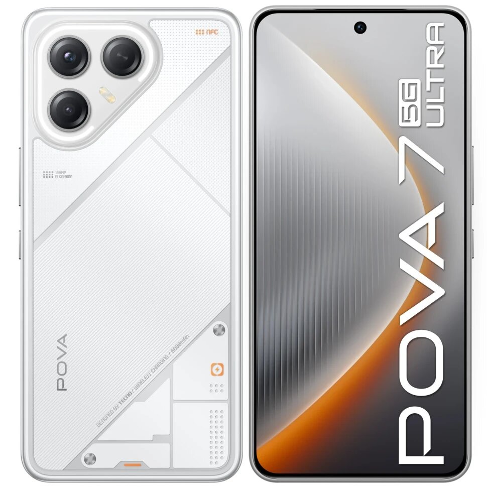 6.67" Смартфон Tecno POVA 7 Ultra 5G 12/256 ГБ, AMOLED, NFC, 6000 мА*ч, белый