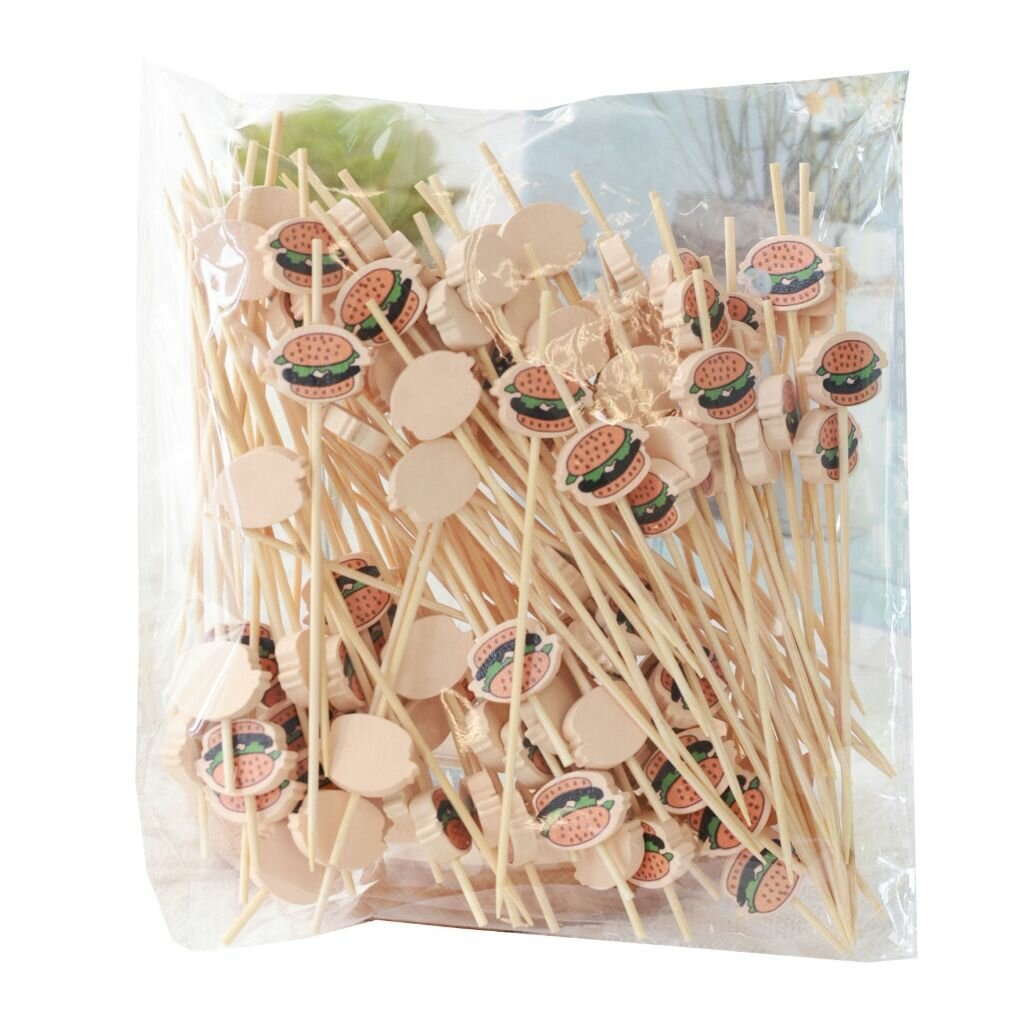 100 штук биоразлагаемых бамбуковых вилок для коктейлей, - Гамбургер