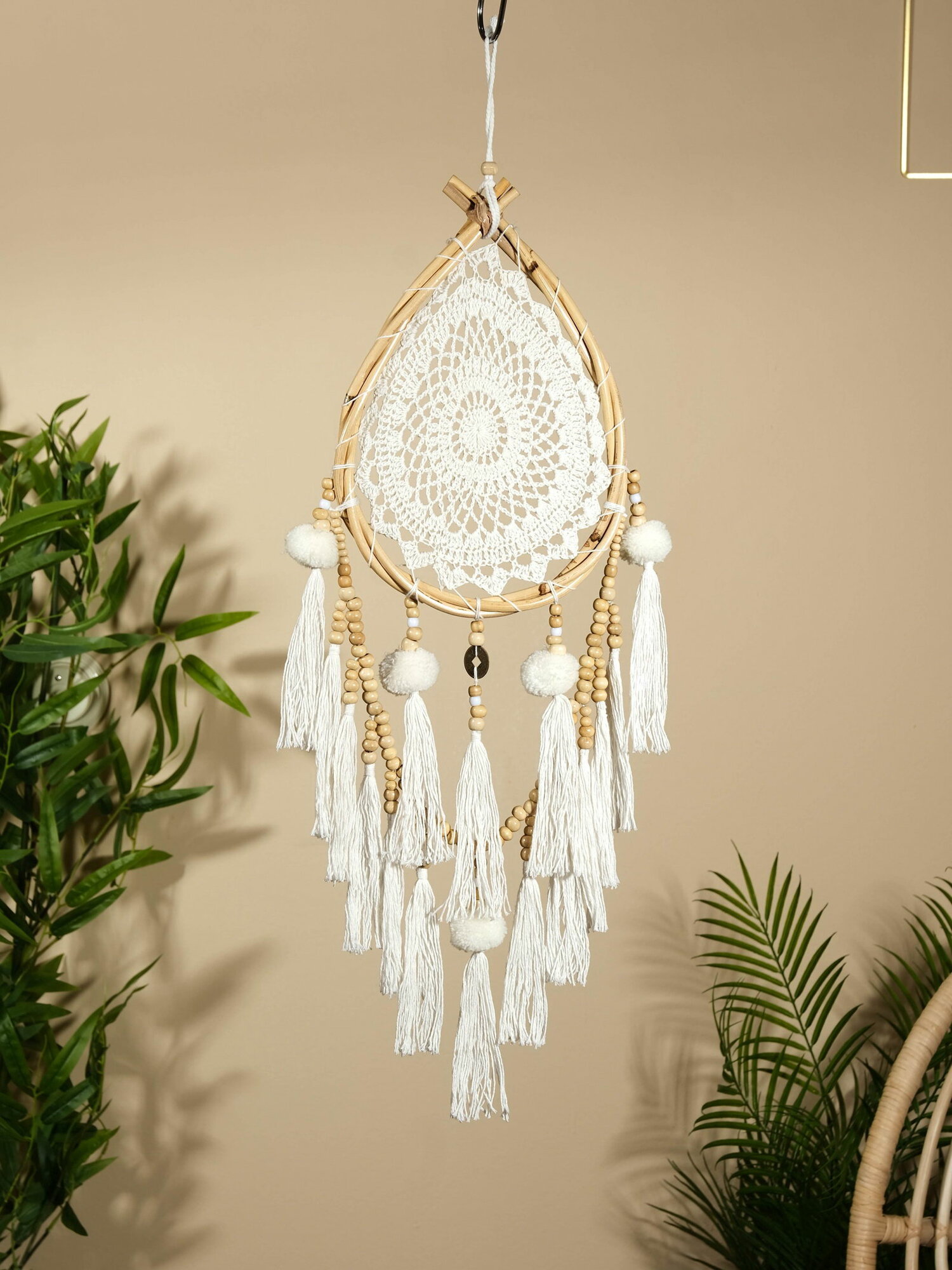 Ловец снов "Капля", 20x80 см, цвет: бежевый, особенности ловцов снов: без особенностей