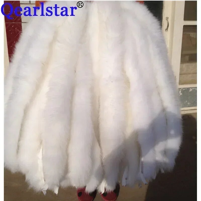 Воротник-шарф с капюшоном из натурального белого лисьего меха для зимней куртки Qearlstar. Теплый, пушистый