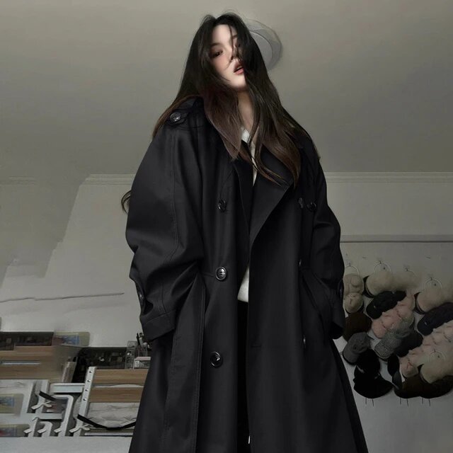 Серый женский плащ средней длины с поясом, двубортный, с карманами, облегающий, весна/осень, корейский, британский стиль, модная, новая ветровка