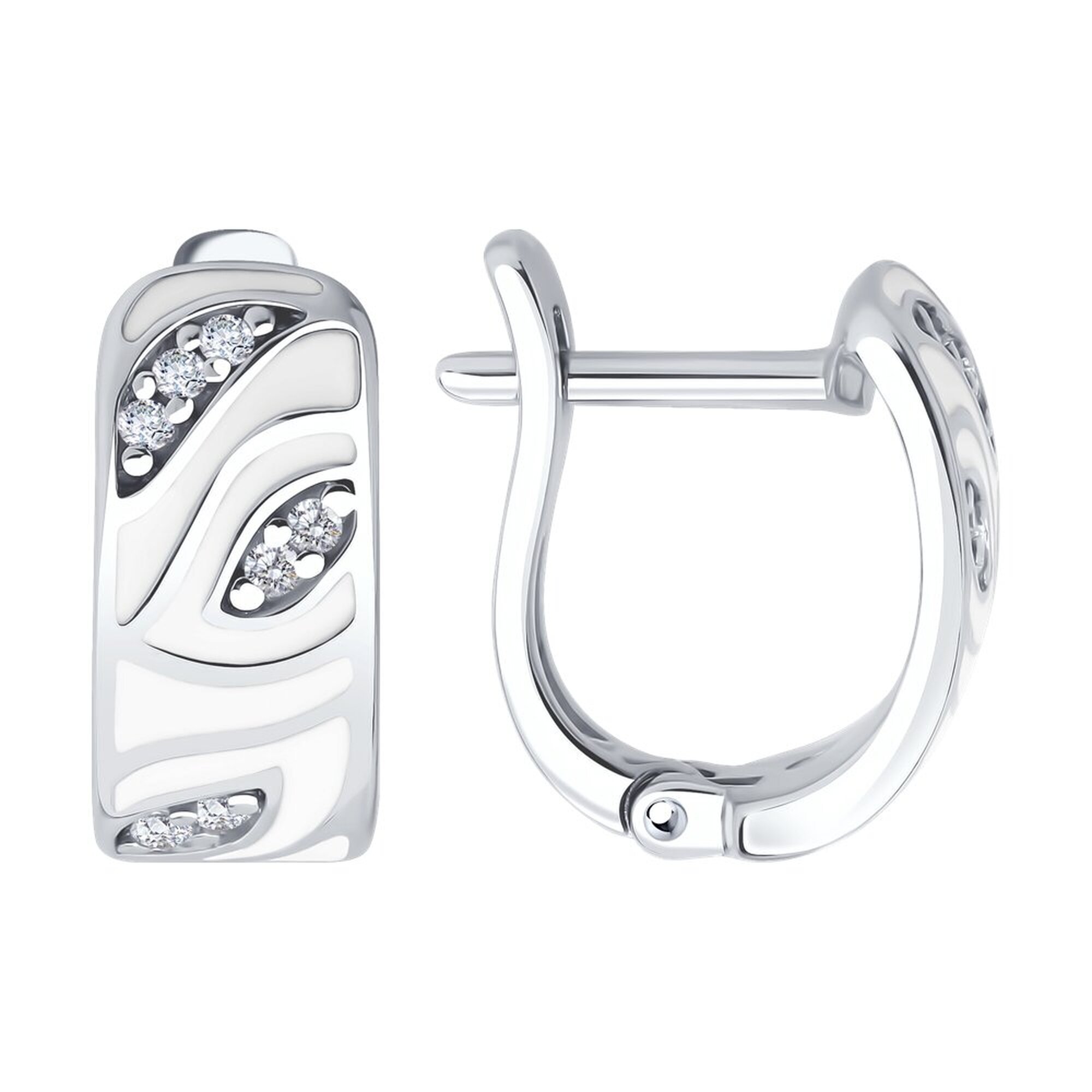 Серьги, серебро, 925 проба, родирование, фианит, эмаль