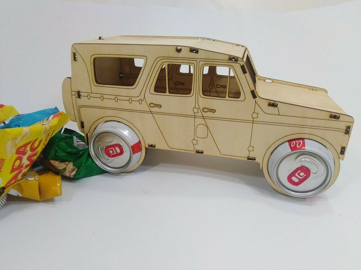 Деревянная подарочная коробка в форме автомобиля Уаз, для пива, цвет бежевый