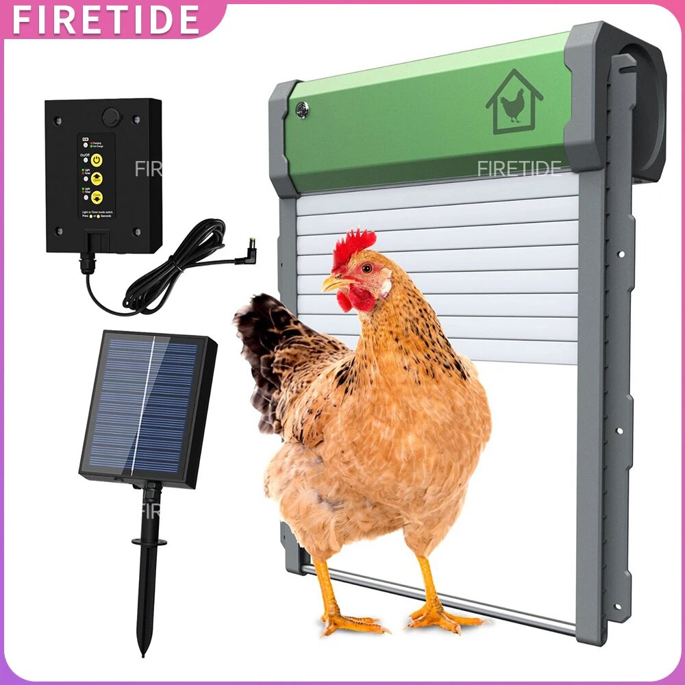 Автоматическая дверь для курятника, куриная дверь из алюминиевого сплава на солнечной энергии с таймером/датчиком освещенности/дистанционным управлением/ручным режимом