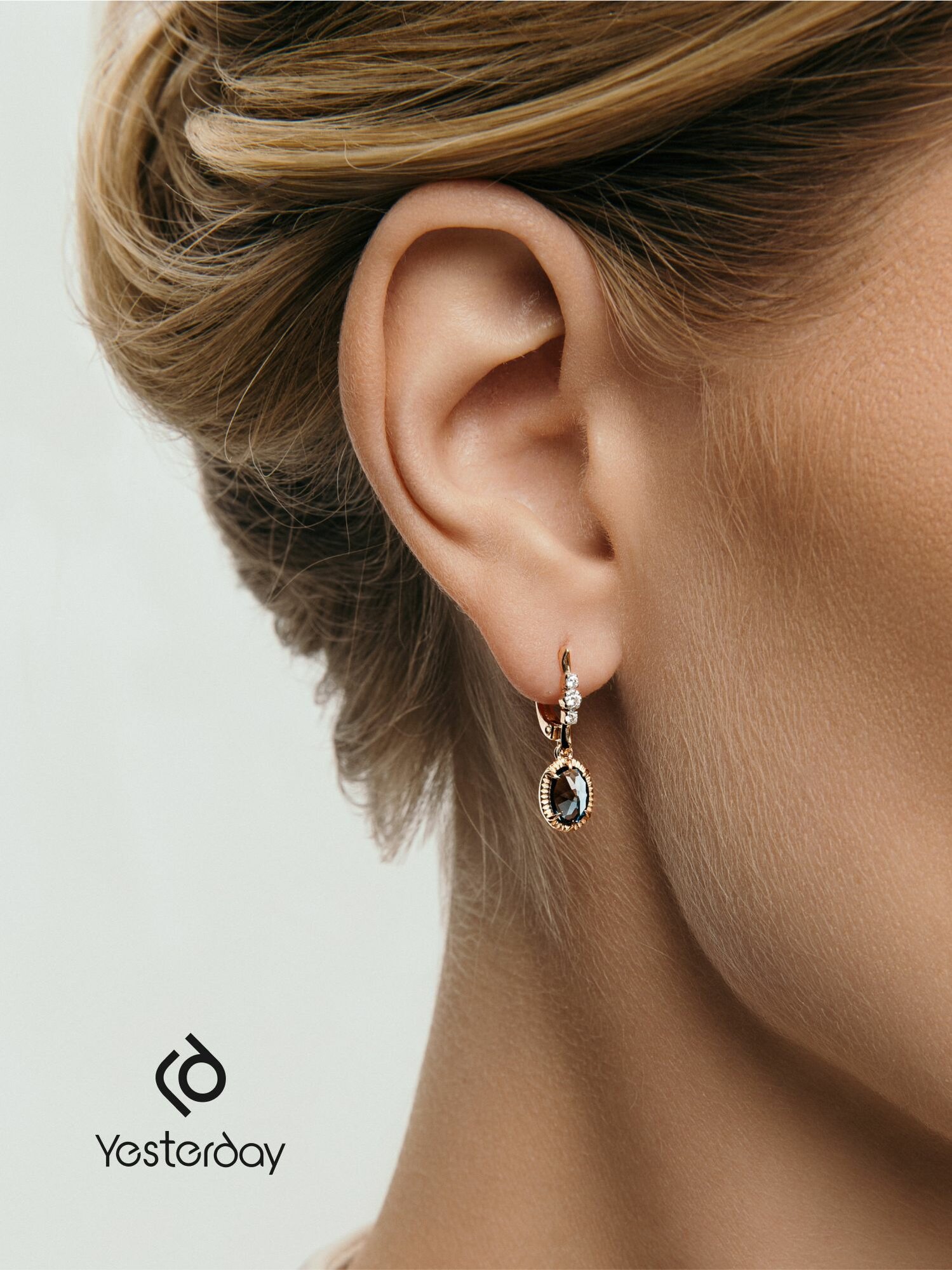 Серьги, красное золото, 585 проба, фианит, Лондон топаз