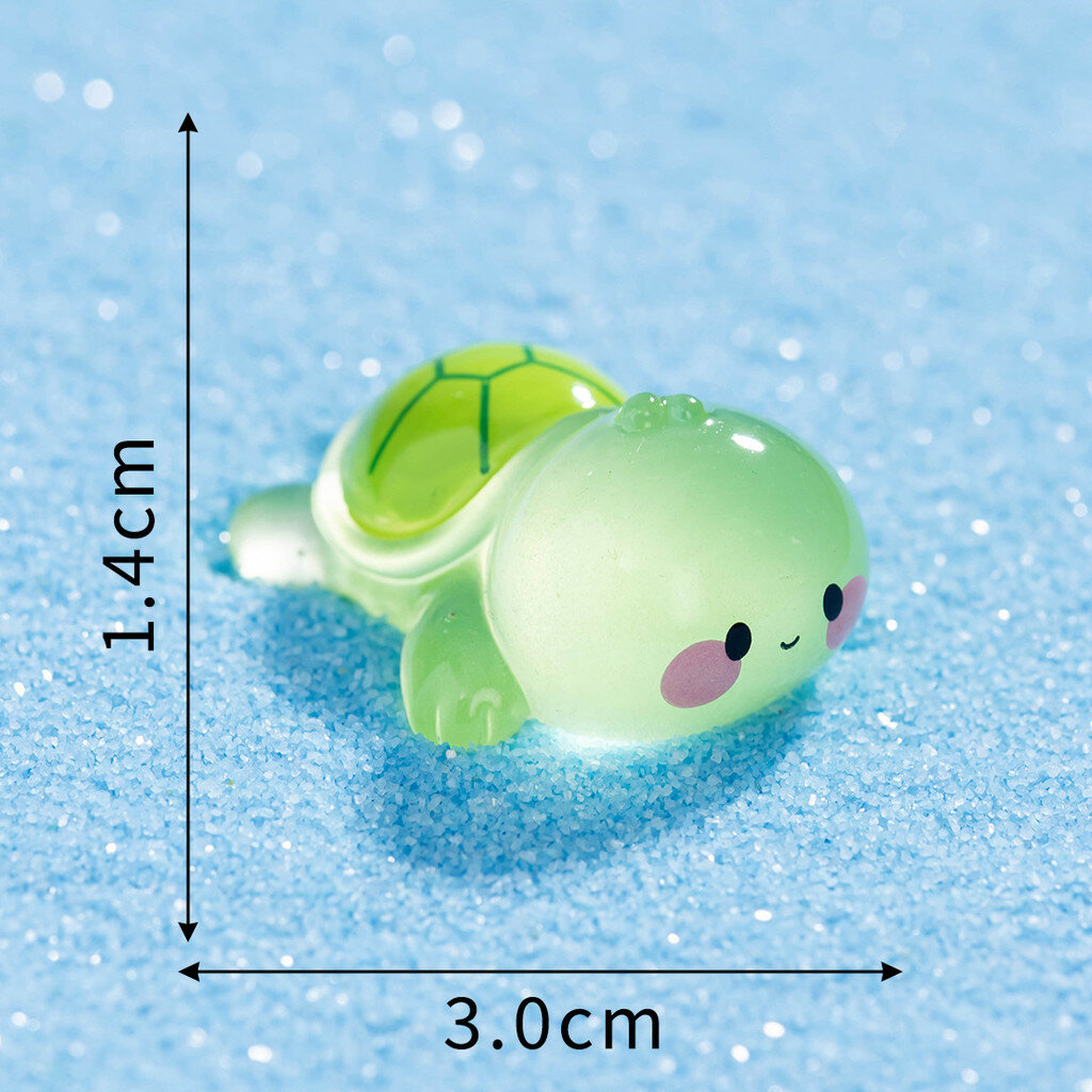 Night glow turtle resin craft figure with moss for desktop decoration and aquarium setup lying down