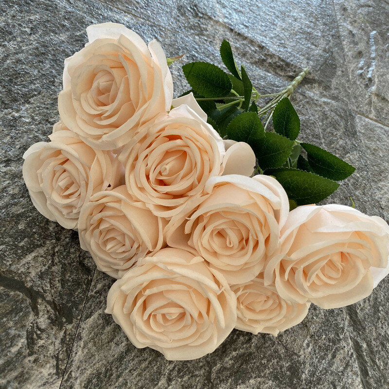 9 голов эмперат букет искусственные цветы для свадебной фотосъемки домашний декор реквизит розовый шампанское