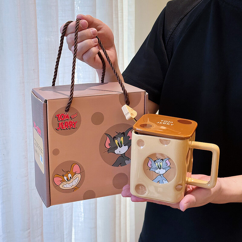 Керамическая кружка для игры в кошки-мышки с крышкой и ложкой, 450 мл