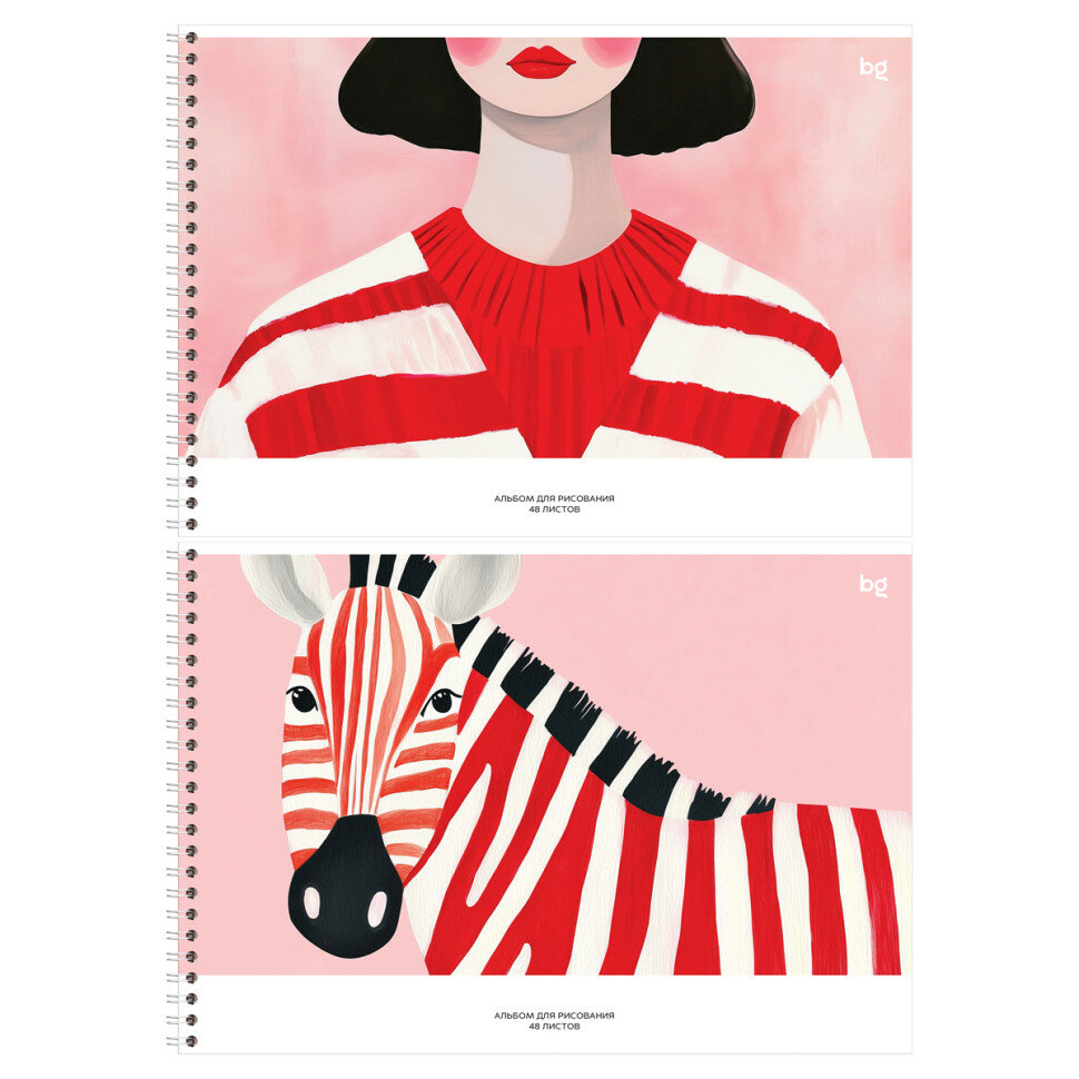 Альбом для рисования 48л, А4, на гребне BG "В красную полоску", 8 штук, 378726