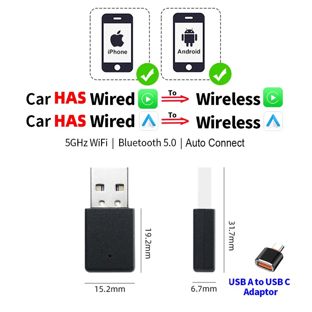 EKIY EC03-GD Мини-бокс с проводом к беспроводному CarPlay Android Auto для Audi Toyota Mazda Nissan Chevrolet Suzuki Subaru Ford Kia Skoda EC03-GS