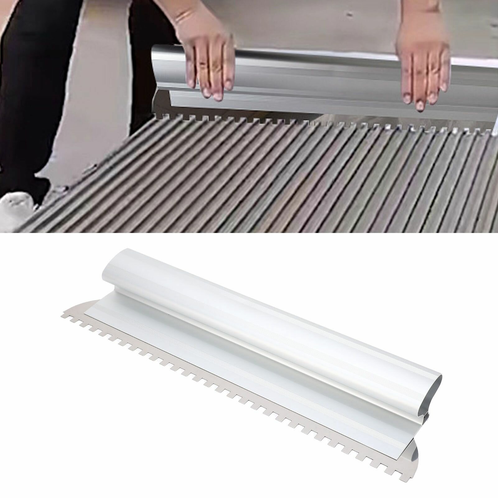 Шпатель с квадратным зубом 2/5x2/5 дюйма из алюминиевого сплава и нержавеющей стали для плитки 400 мм / 16 дюймов