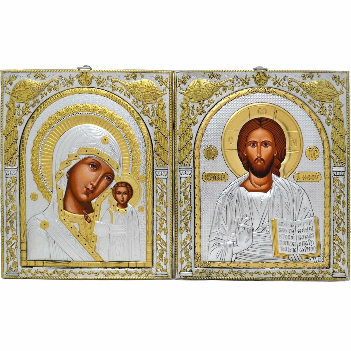 Венчальная пара. Иконы в античных серебряных ризах. (20 х 25 см)