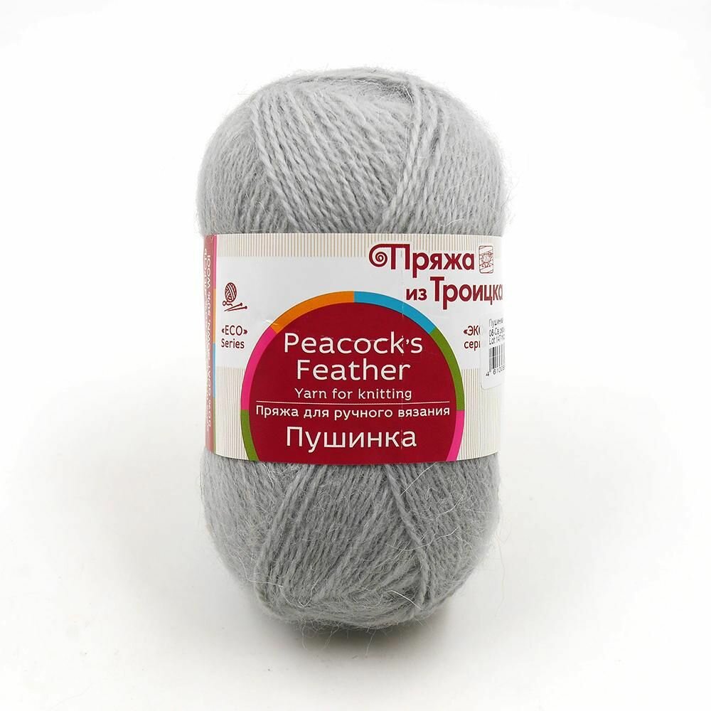 Пряжа Троицкая Пушинка 08 (5 мотков по 50г/225м) светло-серый