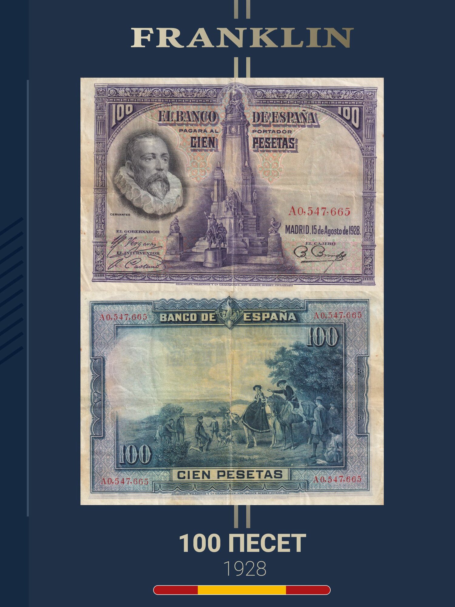 Банкнота Испания 100 песет 1928 год Very Fine (VF) Pick 76