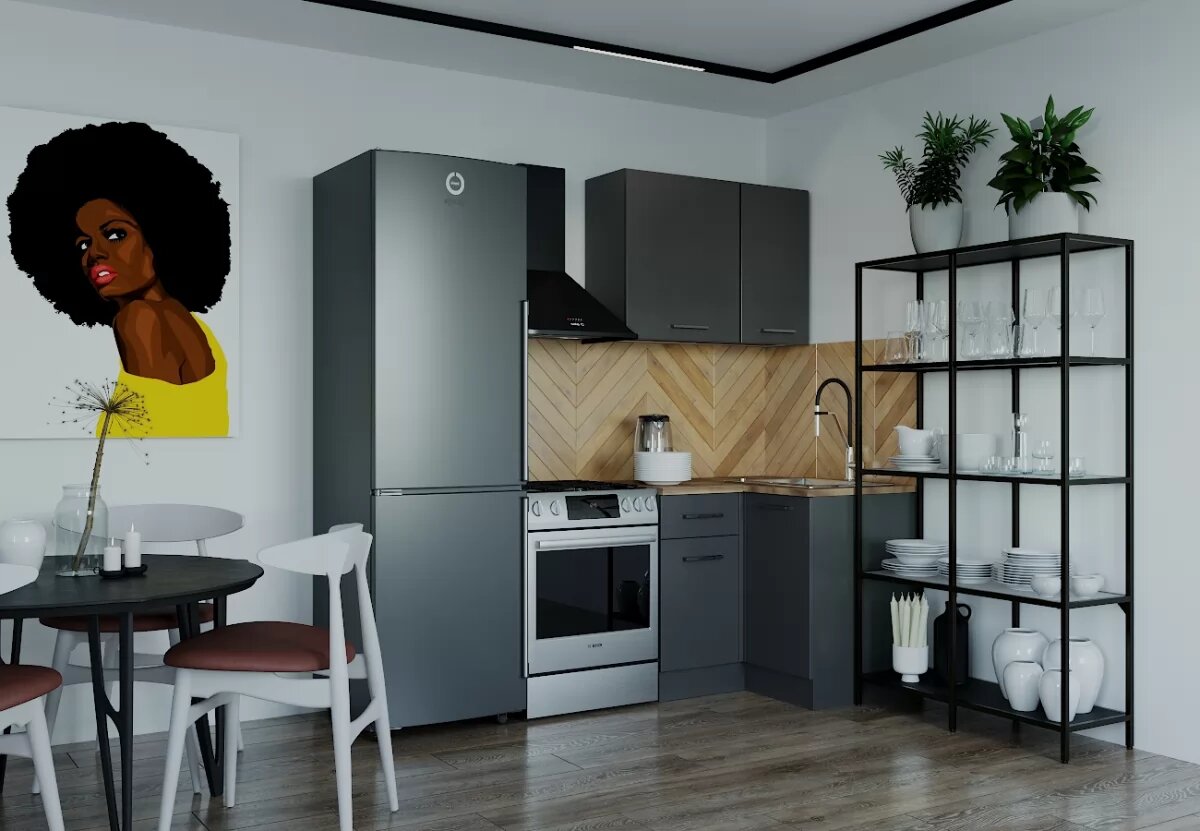 Кухонный гарнитур Sanvut угловой Антрацит 1000х1000 столешница 38 мм, каркас ЛДСП, фасад ЛДСП, Антрацит